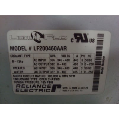 Reliance Liqui Flo, LF200460AAR, 382 KVA, Carrier Chiller Drive VFD ...