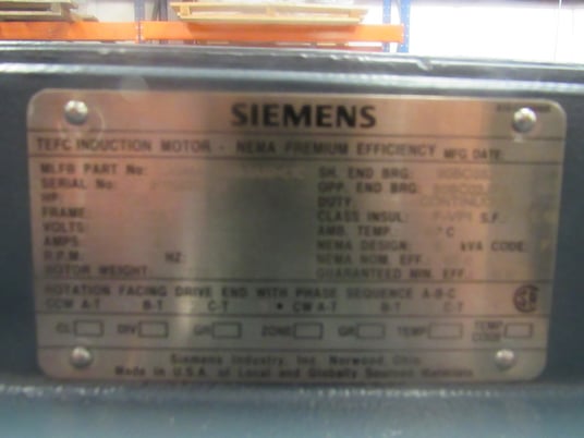 250 HP 3600 RPM Siemens, Frame 447TS/9TS, TEFC, BB, new, 2300/4000 ...