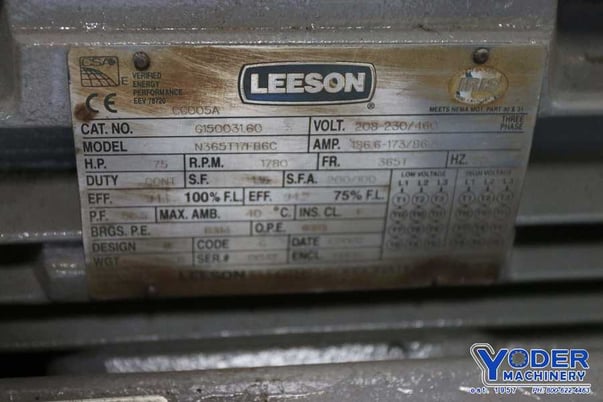 75 HP 1780 RPM Leeson, Frame 365T, TEFC, cont duty, 208-230/460 Volts, #68660 for Sale | Surplus ...