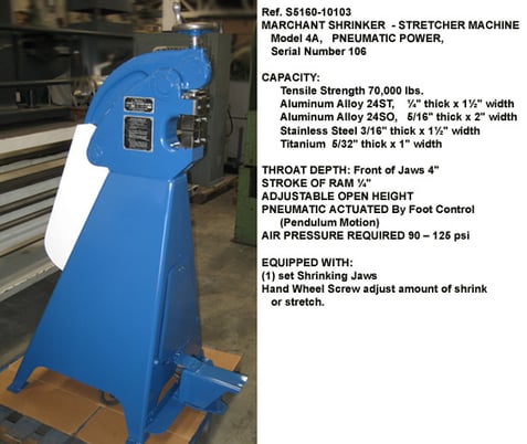 Marchant #4A, shrinking/stretching machine, 4" throat, pneumatic driven ...