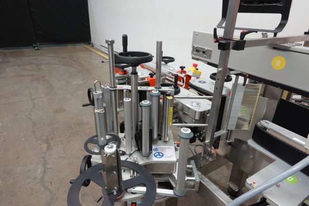 Nita #XP200T, front, back and wrap labeler with 120" long x 4" wide Stainless Steel container ...