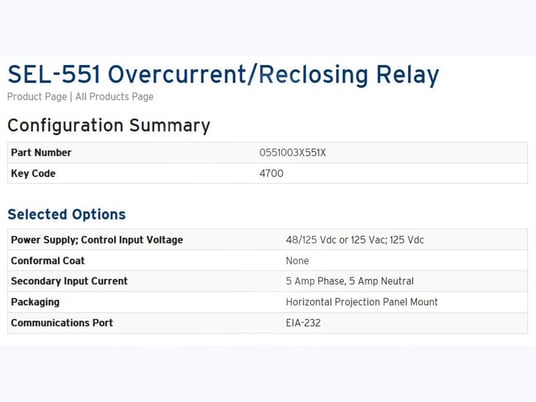 Schweitzer Sel-551 Protection Relay Unused Surplus Overcurrent ...
