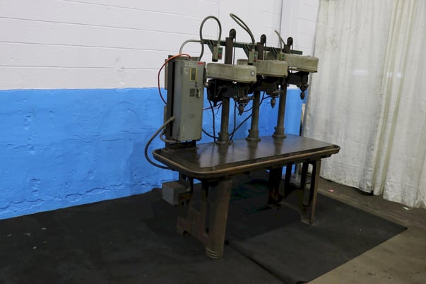 3 Spindle Rockwell, gang drill, 72" x29" table area, 16" btwn spindles ...
