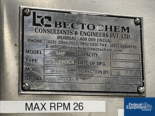 1 cu.ft. Bectochem #GMP, Twin Shell Blender, type ' Y' Blender, 316 ...