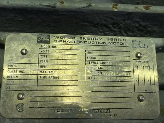 200 HP 3600 RPM Toshiba, Frame 447TSS, TEFC BB, 460 Volts for Sale ...
