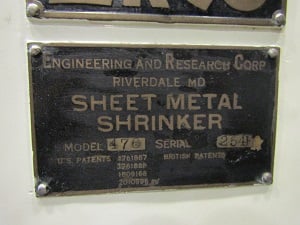 Erco #476, Shrinker & Stretcher Machine, 5/64" cap., 18-3/4" throat, 1/ ...