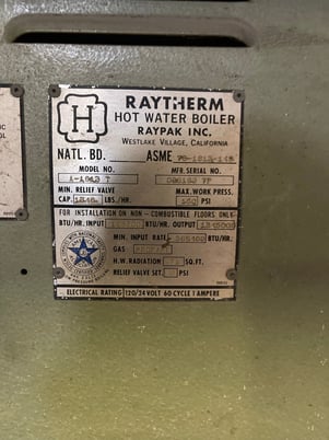 1315000 BTU Ray Pak #Raytherm-A-1813T, hot water boiler, 160 psi for ...