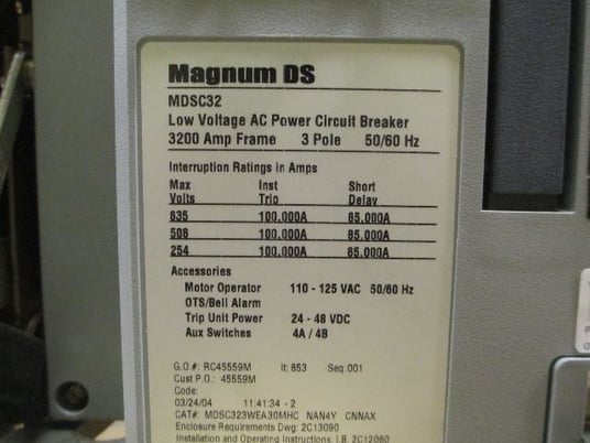 3200 Amps, Cutler-Hammer, MDSC32 Magnum DS, 600 VAC, electrically ...
