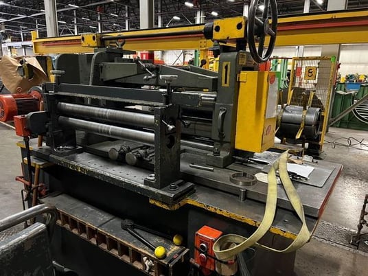 24" x .09" Ruesch slitting line, 5000 lb.,4" arbor, uncoiler, pass line ...
