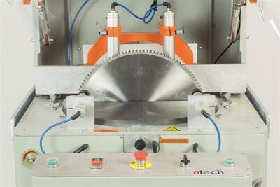 18" Atech #CRATER-06-A, pneumatic miter upcut saw, cast iron tabletop ...