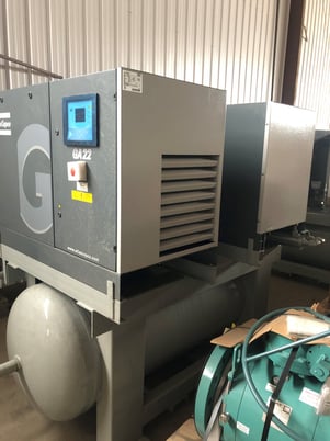 118 cfm, 132 psi, Atlas Copco #GA22, air compressor, 30 HP, s/n ...