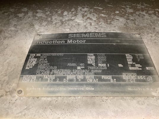 600 HP 2936 RPM Siemens, Frame 508S, weather protected enclosure type 2 ...