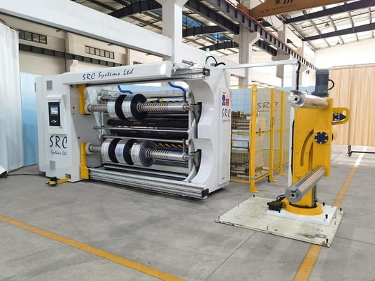 SRC Systems #810-LS, 82" wide duplex slitter rewinder, 32" rewind ...
