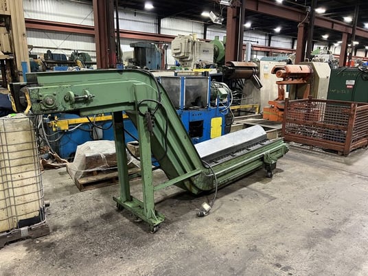 11.5" wide x 10' long, Prab scrap conveyor, 24" discharge, 48" rise, 1/ ...