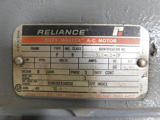 125 HP 1180 RPM Reliance Duty Master Allis-Chalmers motor, Frame 445T ...