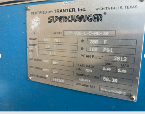 50.38 sq.ft. Tranter Superchanger #GCP-026-L-5-HR-20 for Sale | Surplus ...