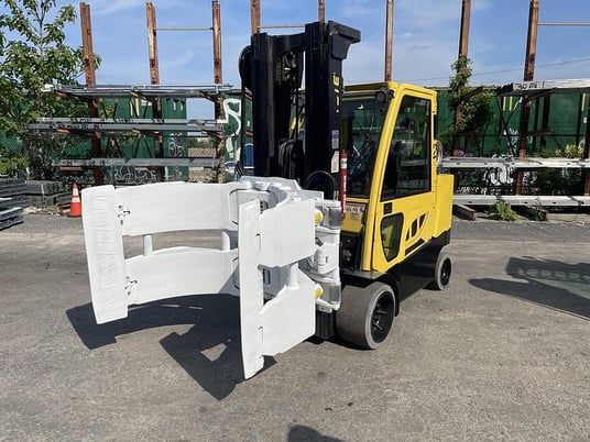 12000 lb. Hyster #S120FTPRS, enclosed cab roll clamp forklift, LP fuel ...