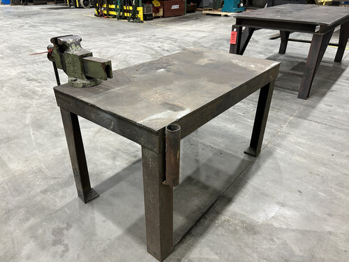 Welding table, 53" x 30", with vise, #16454 for Sale | Surplus Record