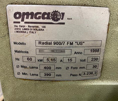 Omga #Radial-900-7, Radial Arm Saw, 7 HP, 35-1/2" crosscut capacity, 5 ...