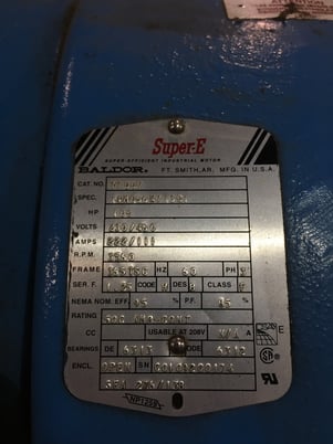 100 HP 3565 RPM Baldor, Frame 365TSC, WP632, 230/460 Volts for Sale ...