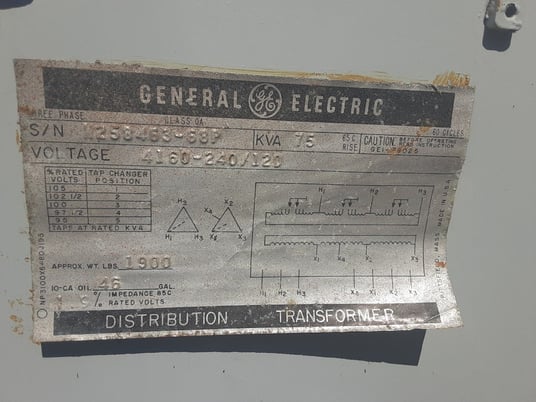 75 KVA 4160 Delta Primary, 240/120 Secondary, General Electric, (Delta ...