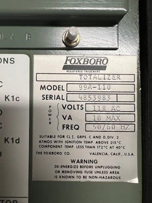 Foxboro #99A-110, Totalizer, 118 VAC, 10 A, 50-60 Hz for Sale | Surplus ...
