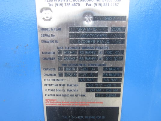 339 sq.ft., APV, SR9-MI2, 69 plates, .6 plates thickness, 88FV psi, 320 ...