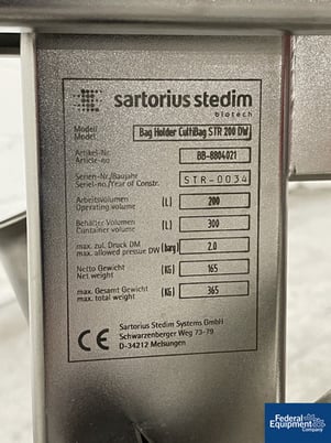 Sartorius #STR-200-DW, Single-Bag-Use Bioreactor, Stainless Steel, 200 ...