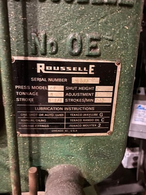 5 Ton, Rousselle #OE, press, 1-1/4" stroke, 9" Shut Height, 200 SPM For ...