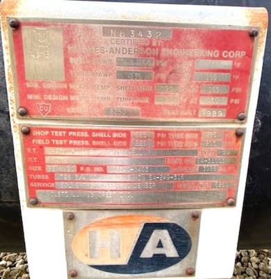 3000 sq.ft., 150/FV psig shell, 135 psig tube, Hughes-Anderson ...