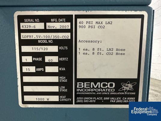 Bemco Inc #LDFB1.5V-100, CO2 / LN2 Chamber, serial# 4329-6, built 2007 ...