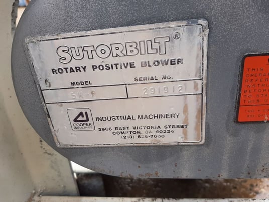 542 cfm, 13 psi, Sutorbilt #5M-F, Rotary Positive Blower, 4" inlet ...