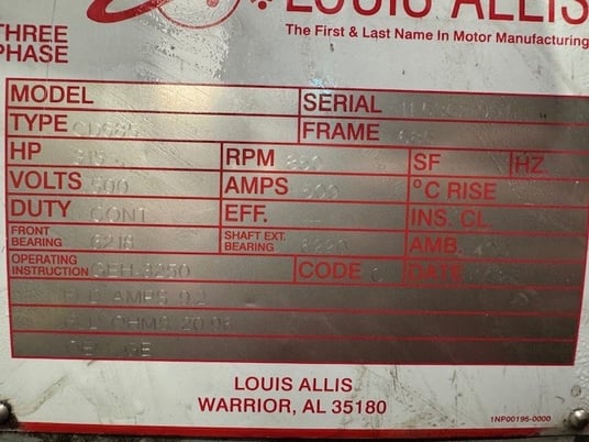 315 HP 850 RPM General Electric, Frame CD685, TEFV, Ball Bearing, 500 ...