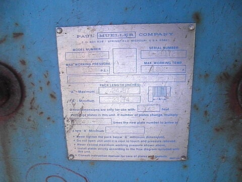 200 sq.ft., Mueller, AT10 F20, plate type heat exchanger, (128) 8" W x ...