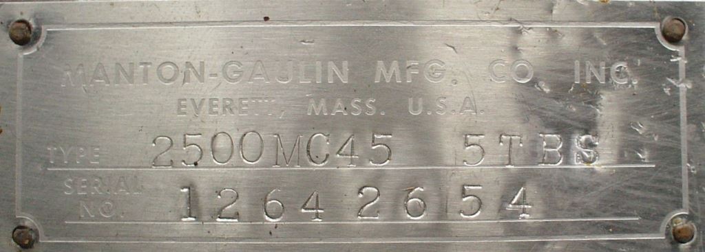 Gaulin #MC45 5TBS, Homogenizer, 2-stage, 5000 psi, 1000-2200 GPH, 2-1/8 ...