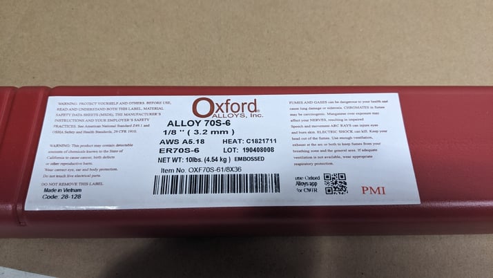Alloys Welding Rods / Electrodes, Oxford #ER70S-6, 2x10#, NEW for Sale | Surplus Record