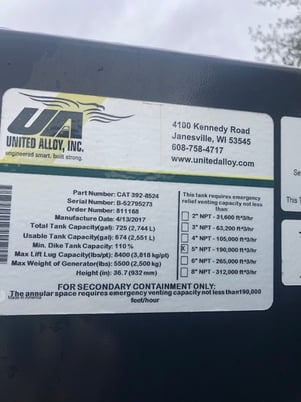 674 gallon Double wall sub base diesel fuel tank, 198" L x 40" W x 37 ...