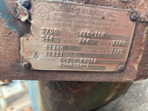 544 GPM @ 244' TDH, Goulds, 4x6-16N MODEL 3700 (CS), 1780 RPM for Sale ...