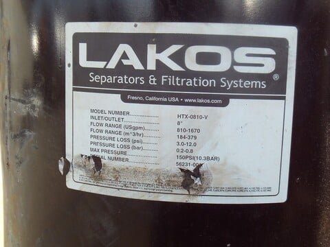 Lakos #HTX-0810-V, High Efficiency Liquid-Solid Separator, 810-1670 GPM ...