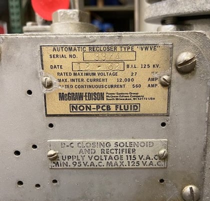 27 KV Mcgraw Edison Edison, 3 phase, 560 amp continuous, 12000 amp ...