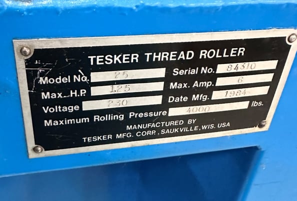 Tesker #25, thread roller, with servos, retrofitted For Sale | Surplus ...