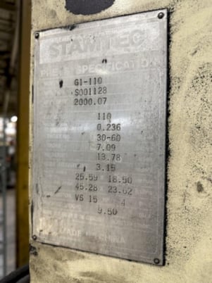 110 Ton, Stamtec #G1-110, gap frame press, 7.09" stroke, 13.78" Shut Height, 30-60 SPM, air ...