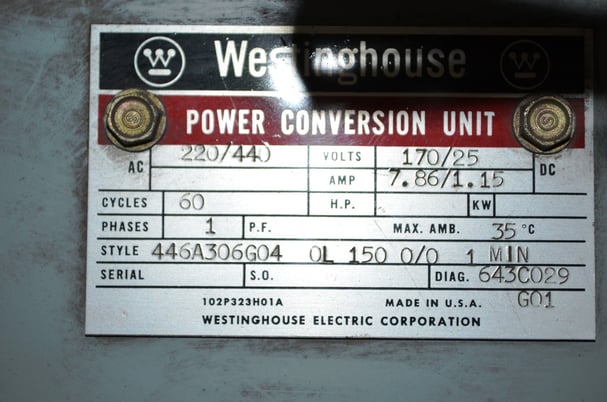 Westinghouse #446A306G04, Power Conversion Unit AC to DC, 220/460 V ...