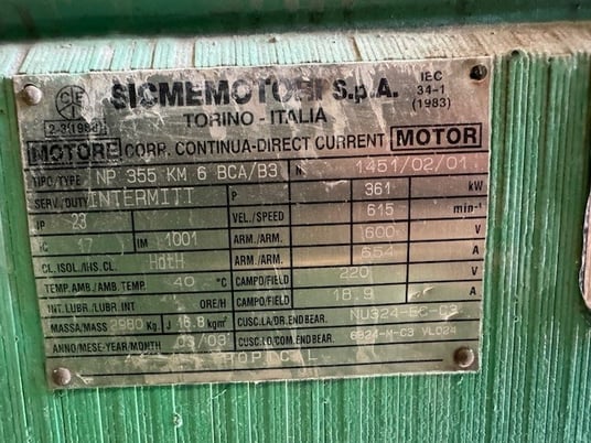 422 (315 KW HP 615 RPM Sicmotori, Frame NP355, TEFV, BB, 600 VA, 220 VF ...