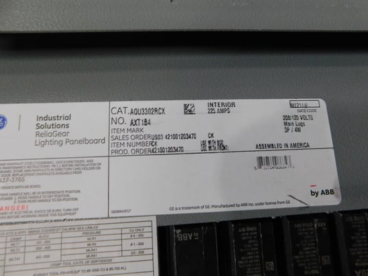225 Amp. General Electric, AQU3302RCX, Spectra Reliagear panelboard, 4 ...