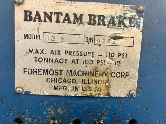 12 Ton, Atek Bantam #B22, 2' air press brake, 100 psi, S/N 2373 For ...