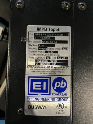 400 Amps, E & I PowerBar Busway and fittings, various amperage plug end ...