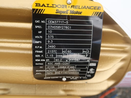 10 HP 3600 RPM Baldor CEM3771T-5, Frame 215TC, continuouse duty, 575 ...