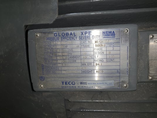 250 HP 900 RPM Teco Westinghouse CBT1565, Frame 5009B, TEFC, continuous ...