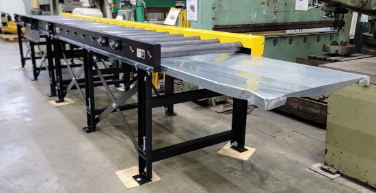 36" wide x 10' long, Hyd-Mech, powered infeed conveyor, pneumatic ...